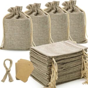 flowsac 25pcs burlap gift bags with drawstring, 4x6 small party favor gift bags, burlap bags linen sacks bag for christmas, party, jewelry pouches, festival, birthday, diy craft bags