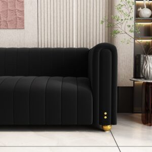 ANTTYBALE Tufted Couch Chesterfield Velvet Sofa Upholstered 81" W 3-Seater Comfy Sofa for Living Room, Bedroom, Office, Apartment (Black)