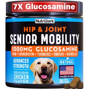 senior dog joint supplement -1000mg glucosamine for dogs -advanced hip & joint support chews w/glucosamine, chondroitin, msm, turmeric & omega 3 for pain & inflammation relief, improved mobility