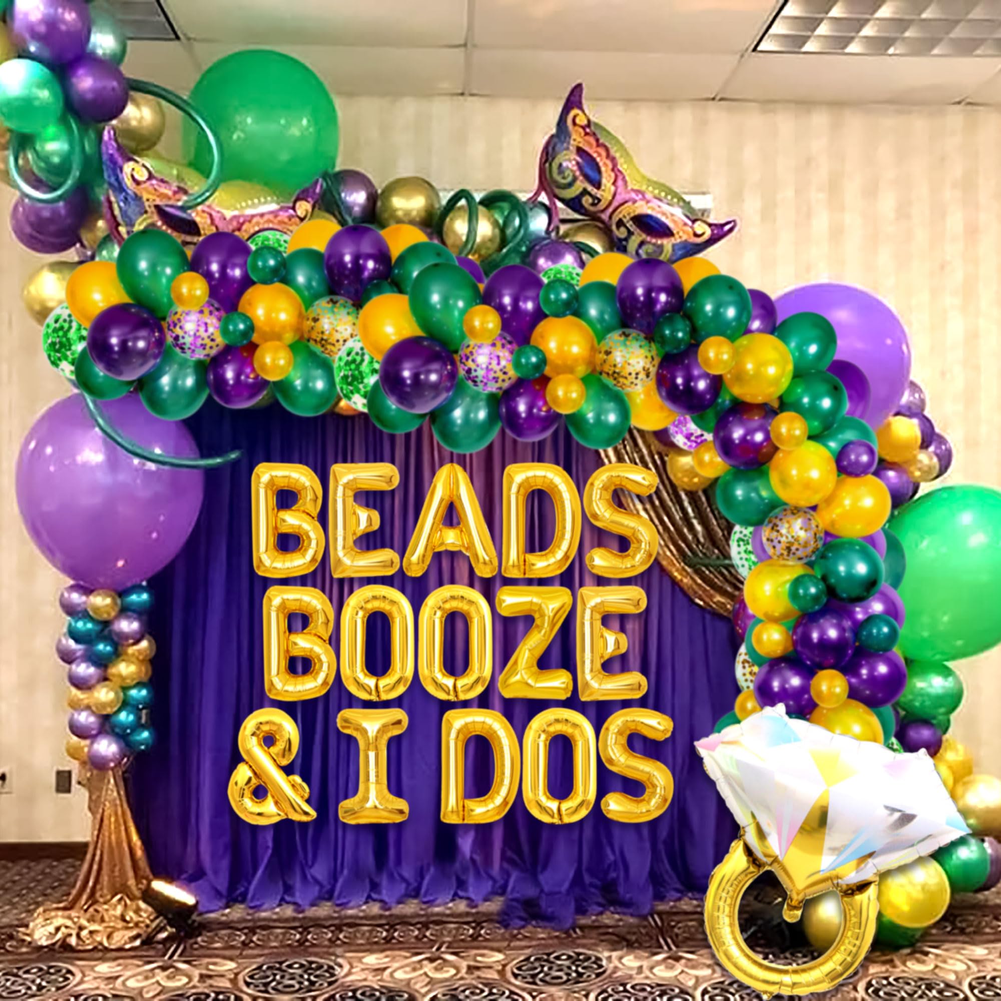 41 PCS Beads Booze & I Dos Balloons Sign Mardi Gras Party Decorations Mardi Gras Balloons New Orleans Bridal Shower Decorations Bachelorette Party Decorations