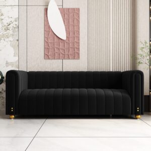 anttybale tufted couch chesterfield velvet sofa upholstered 81" w 3-seater comfy sofa for living room, bedroom, office, apartment (black)