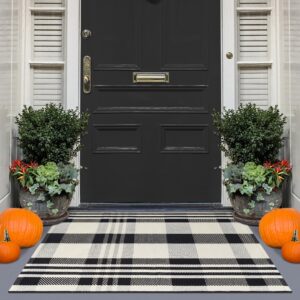 aoczes buffalo plaid outdoor rug 2x3 cotton woven rug black and off white rug front porch door mats rug washable indoor outdoor rug layered door mats carpet for entryway farmhouse decor area rug