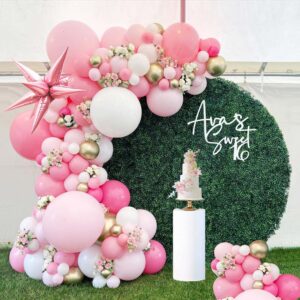 pink gold balloon garland kit 135pcs pastel pink and gold white balloons for girl baby shower women sweet 16/21th birthday mother's day party princess theme decorations