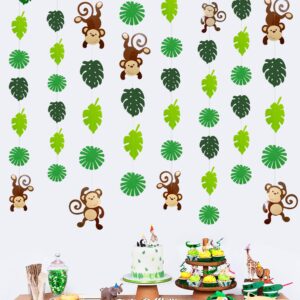 monkey palm leaves cutouts garland jungle party decorations monkeys hanging wall decorations for kids wild one birthday tropical jungle safari animal party banner backdrop for boys baby shower decor