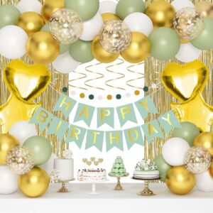 sage green party decorations, gold and olive green balloons birthday decor for women happy birthday party balloons for men women boys girls baby shower birthday supplie for 16th 18th 21st 30th 40th