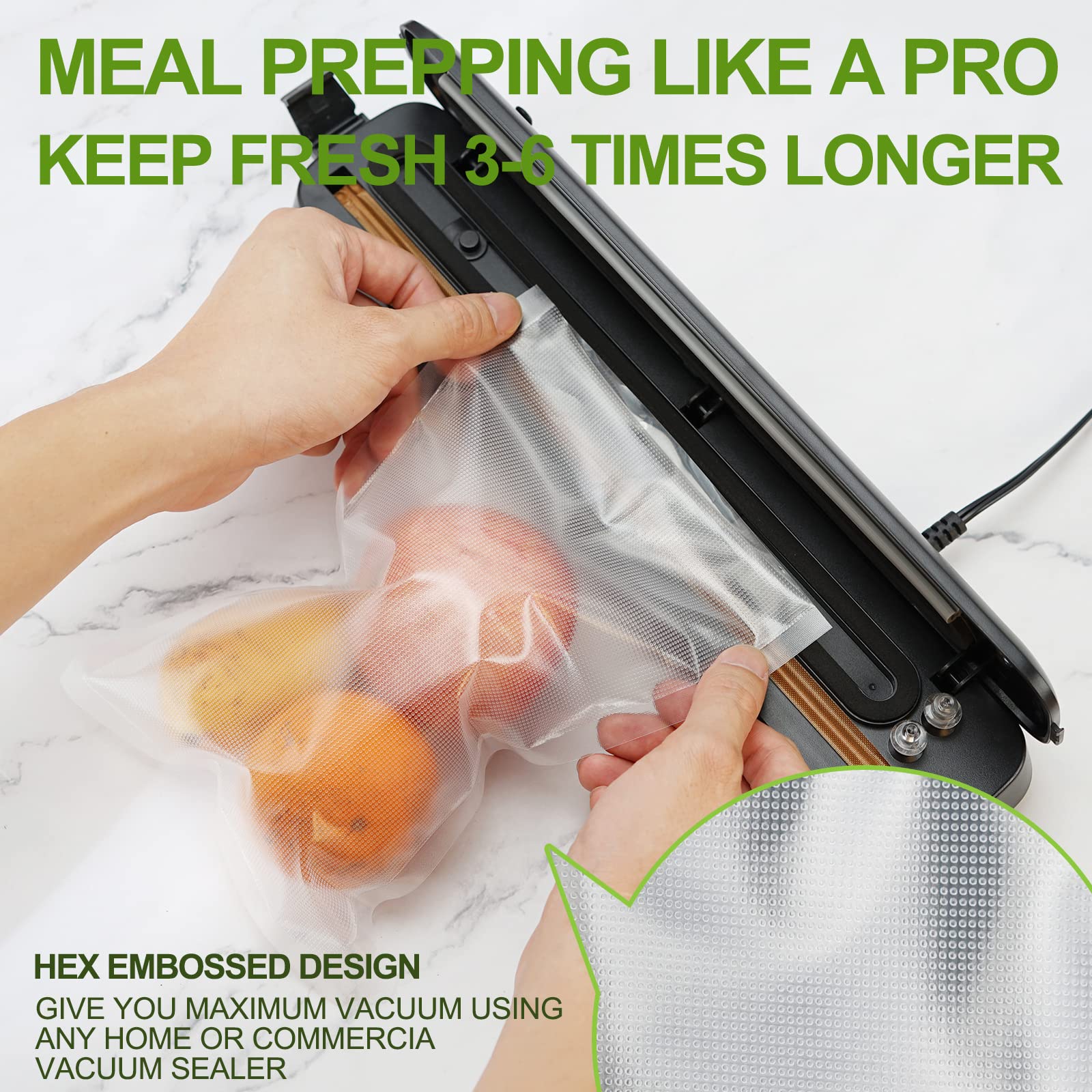 Vacuum Sealer Bags - 8" x 20' (3 Rolls) - Commercial Grade Sous Vide & Food Saver Rolls, Reusable & Resizable, Puncture Protected, Ideal for Cooking & Freezer Storage