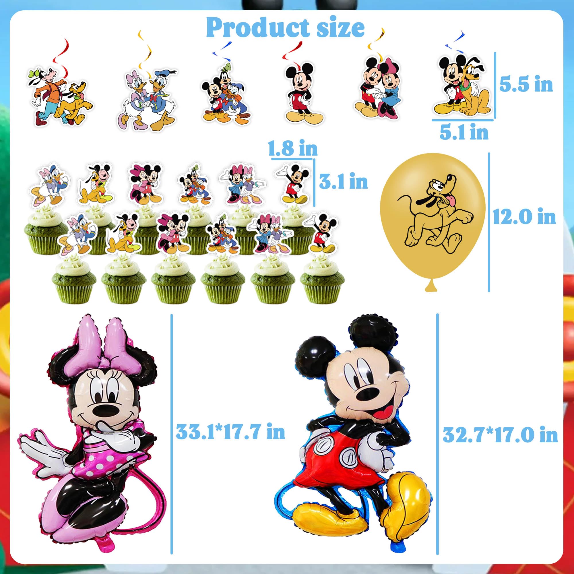 Mouse Birthday Party Supplies, Mouse Birthday Party Decorations Include Banner, Foil Balloons, Tablecloth, Latex Balloons, Stickers, Hanging Swirls, Mouse Party Favors for Fans