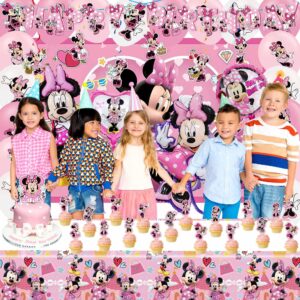 Pink Mouse Birthday Party Supplies, Pink Mouse Birthday Party Decorations Include Banner, Backdrop, Hanging Swirls, Foil Balloons, Cake Toppers, Tablecloth, Pink Mouse Girls Party Favors