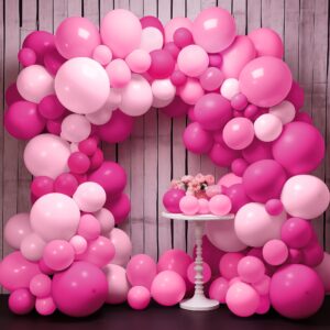 katchon, pink balloons arch kit for pink birthday decorations - 18 inch, pack of 141| fuchsia balloons for hot pink birthday decorations | baby gender reveal party decorations, pink party decorations