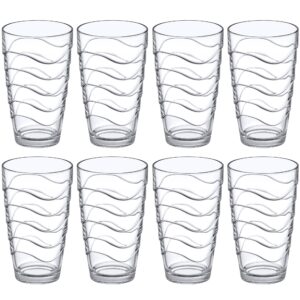 Amazing Abby - Wavely - 20-Ounce Plastic Tumblers (Set of 8), Plastic Drinking Glasses, All-Clear Reusable Plastic Cups, Stackable, BPA-Free, Shatter-Proof, Dishwasher-Safe