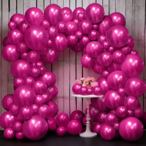 katchon, hot pink chrome balloons set - 18 inch pack of 90 | fuschia pink balloons for hot pink birthday decorations | fuchsia balloons, chrome hot pink balloons for anniversary, bachelorette party