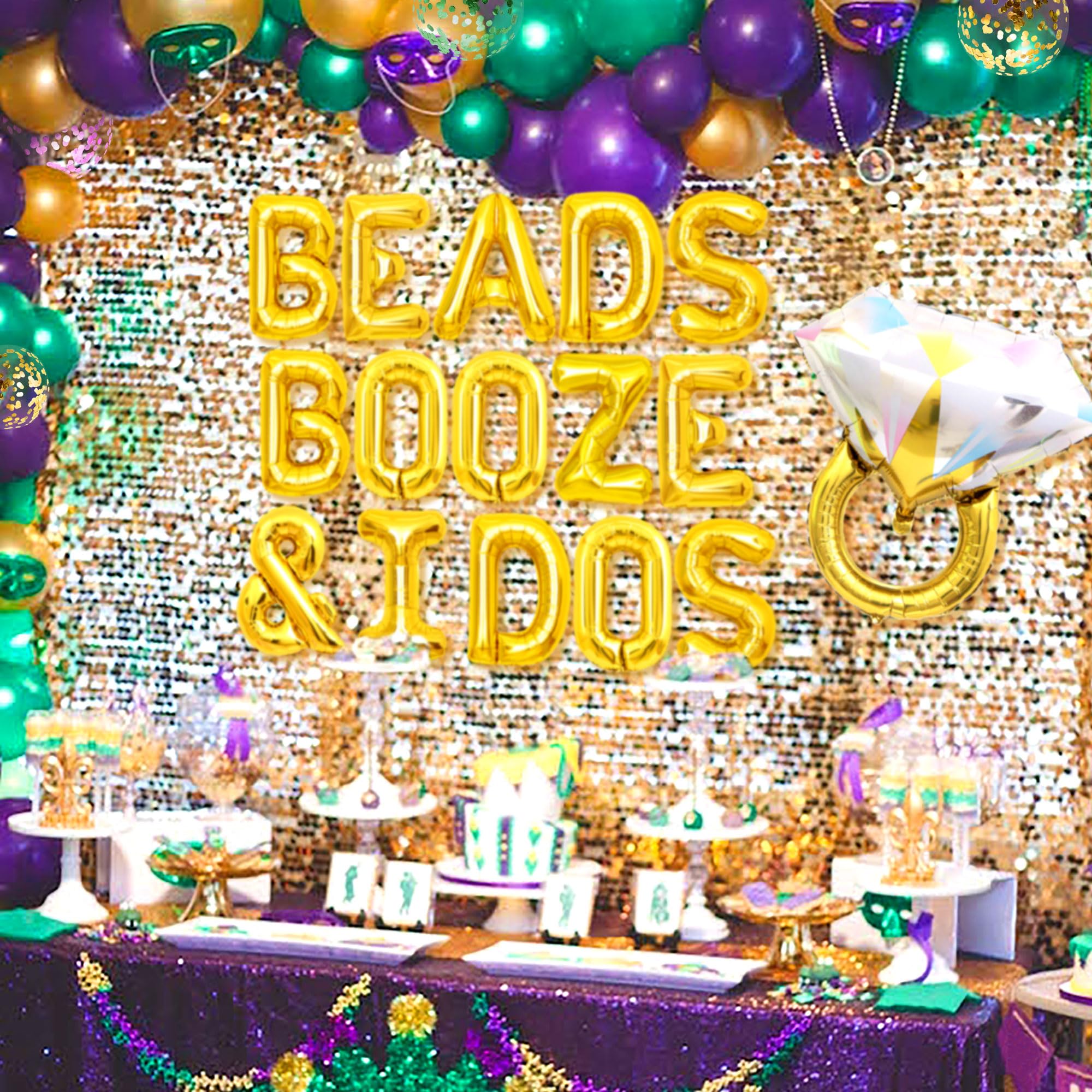 41 PCS Beads Booze & I Dos Balloons Sign Mardi Gras Party Decorations Mardi Gras Balloons New Orleans Bridal Shower Decorations Bachelorette Party Decorations