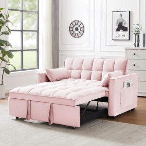 habitrio 55.2" pull out bed sleeper sofa bed with toss pillows,velvet loveseat futon sofa couch with pockets,loveseat sofa couch with adjsutable backrest for living room