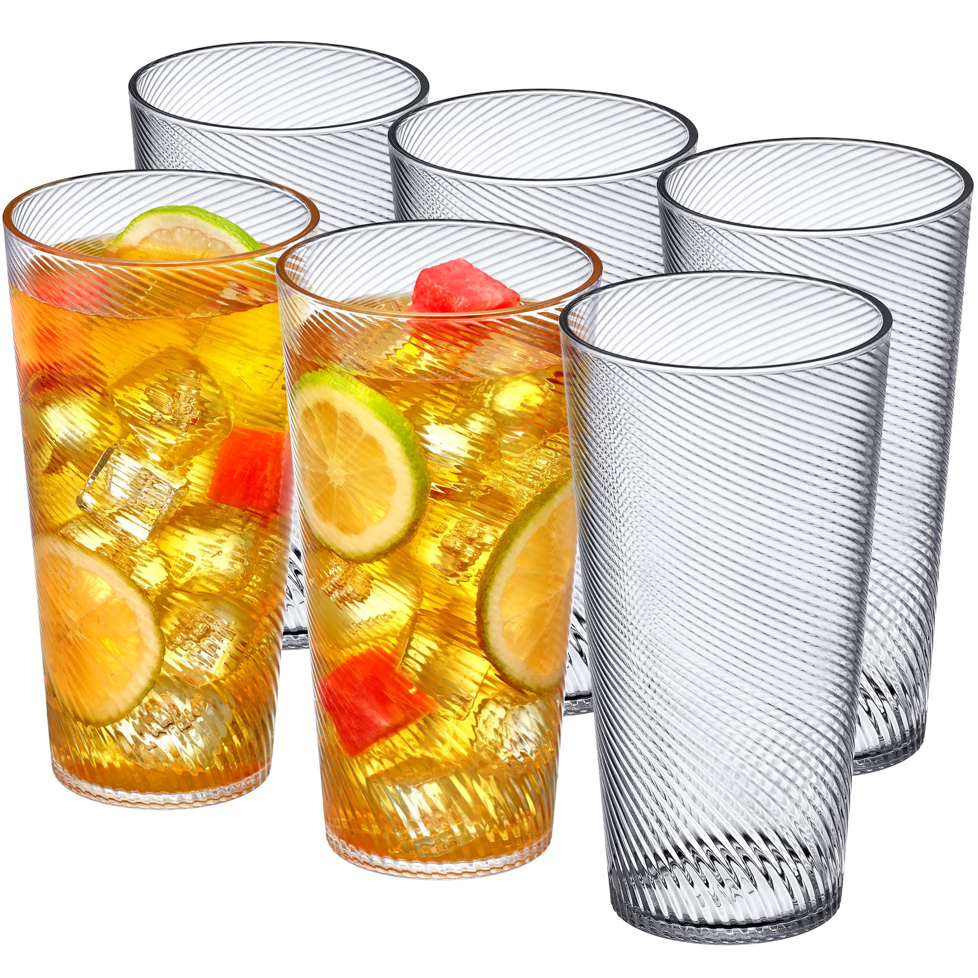 Amazing Abby - Breeze - 30-Ounce Plastic Tumblers (Set of 6), Plastic Drinking Glasses, All-Clear Reusable Plastic Cups, Stackable, BPA-Free, Shatter-Proof, Dishwasher-Safe