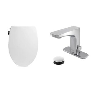 bathroom refresh bundle includes (1) bio bidet by bemis slim zero bidet toilet seat, elongated, white and (1) grove motion activated hands free bathroom faucet in chrome finish