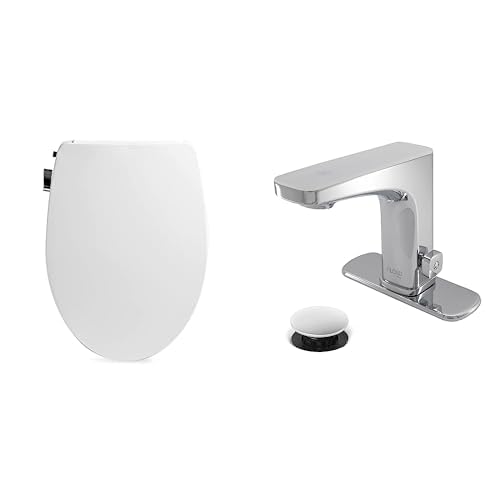 Bathroom Refresh Bundle Includes (1) Bio Bidet by Bemis Slim Zero Bidet Toilet Seat, Elongated, White and (1) Grove Motion Activated Hands Free Bathroom Faucet in Chrome Finish