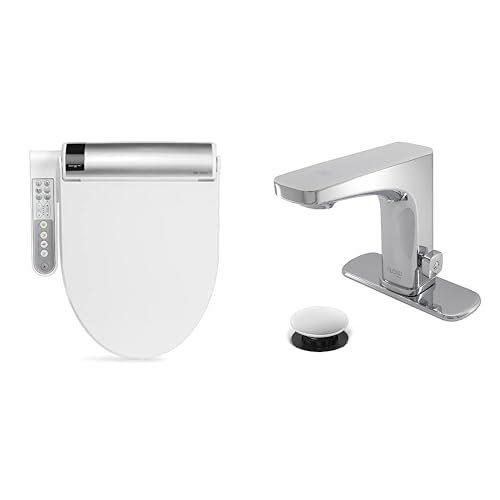 Bathroom Refresh Bundle Includes (1) Bio Bidet Bliss BB-1700 Round White Bidet Toilet Seat with Warm Water and (2) Grove Motion Activated Hands Free Bathroom Faucets in Chrome Finish