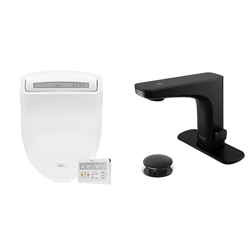 Bathroom Refresh Bundle Includes (1) Bio Bidet by Bemis BB-1000W Supreme Elongated Bidet Toilet Seat, White and (1) Grove Motion Activated Hands Free Bathroom Faucet in Matte Black Finish