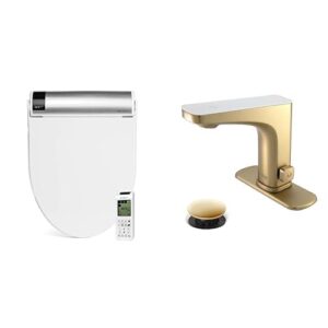 bathroom refresh bundle includes (1) bio bidet bliss bb2000 elongated white bidet toilet seat with unlimited warm water and (1) grove motion activated hands free bathroom faucet in champagne finish