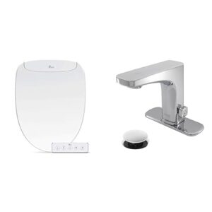 bathroom refresh bundle includes (1) bio bidet discovery dls elongated smart low-profile bidet toilet seat and (2) grove motion activated hands free bathroom faucets in chrome finish