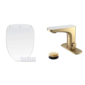 bathroom refresh bundle includes (1) bio bidet discovery dls elongated smart low-profile bidet toilet seat and (2) grove motion activated hands free bathroom faucets in champagne finish