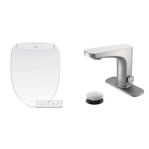 Bathroom Refresh Bundle Includes (1) Bio Bidet Discovery DLS Elongated Smart Low-Profile Bidet Toilet Seat and (1) Grove Motion Activated Hands Free Bathroom Faucet in Brushed Nickel Finish