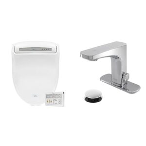 bathroom refresh bundle includes (1) bio bidet by bemis bb-1000w supreme elongated bidet toilet seat, white and (1) grove motion activated hands free bathroom faucet in chrome finish