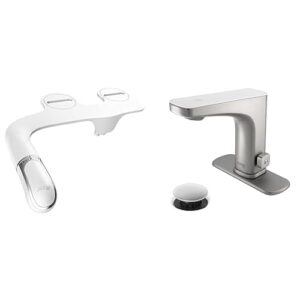 bathroom refresh bundle includes (1) bio bidet by bemis slimtwist simple bidet toilet attachment and (1) grove motion activated hands free bathroom faucet in brushed nickel finish