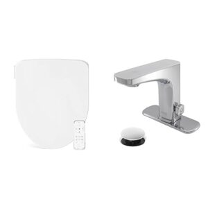 bathroom refresh bundle includes (1) bio bidet by bemis slim three smart bidet toilet seat, elongated, white and (2) grove motion activated hands free bathroom faucets in chrome finish