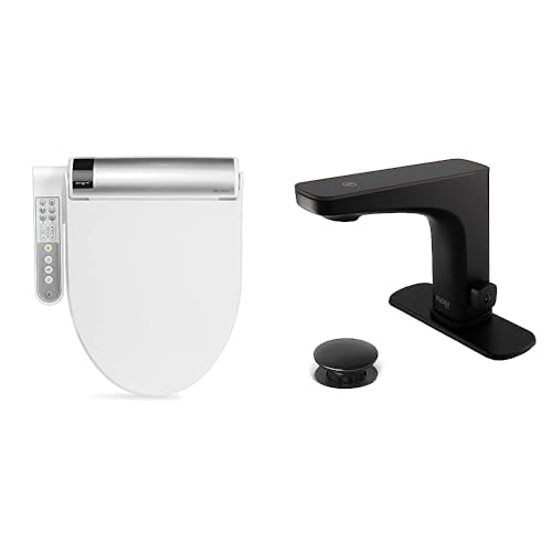 Bathroom Refresh Bundle Includes (1) Bio Bidet Bliss BB-1700 Round White Bidet Toilet Seat with Warm Water and (1) Grove Motion Activated Hands Free Bathroom Faucet in Matte Black Finish