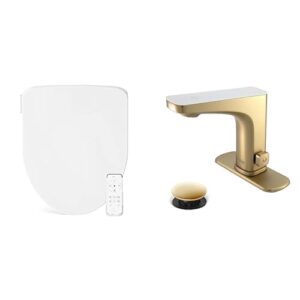 bathroom refresh bundle includes (1) bio bidet by bemis slim three smart bidet toilet seat, elongated, white and (2) grove motion activated hands free bathroom faucets in champagne finish