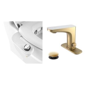 bathroom refresh bundle includes (1) biobidet slimedge simple bidet toilet attachment and (2) grove motion activated hands free bathroom faucets in champagne finish