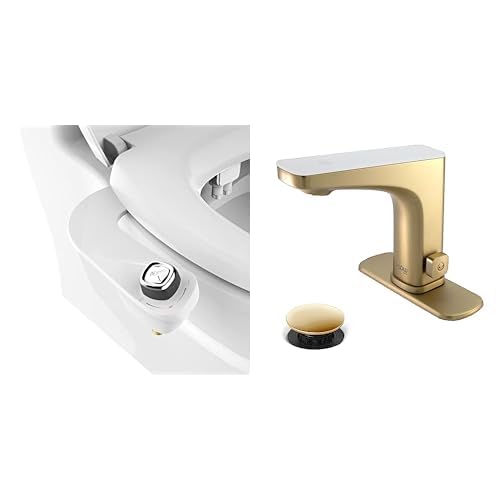 Bathroom Refresh Bundle Includes (1) BioBidet SlimEdge Simple Bidet Toilet Attachment and (2) Grove Motion Activated Hands Free Bathroom Faucets in Champagne Finish