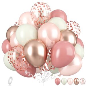 dagelar dusty pink boho blush balloons, metallic rose gold retro pink ivory white balloons, nude cream white balloons and confetti balloons for bridal baby shower girls birthday wedding decor supply