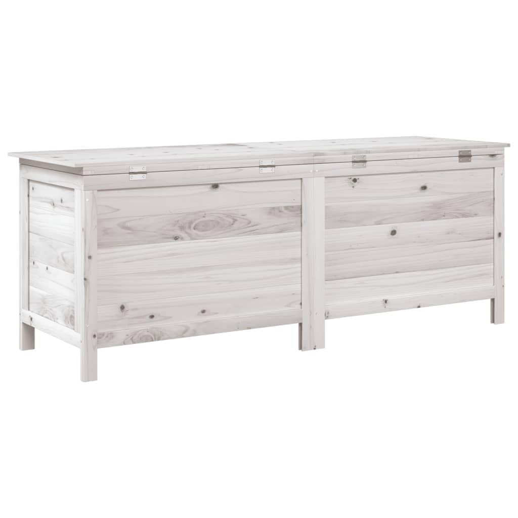 vidaXL Solid Fir Wood Patio Storage Box - White Outdoor Cushion Container, Slatted Base for Ventilation, 59.1"x19.7"x22.2"