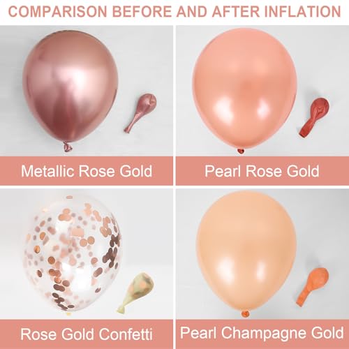 Dagelar Rose Gold Balloons Set, Pearl Champagne Gold Rose Gold and White Birthday Balloons, Metallic Rose Gold Confetti Balloons for Girls Women Birthday Party Wedding Bridal Shower Decorations