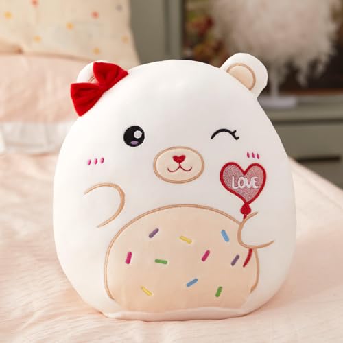 Houwsbaby 12'' White Bear Plush Pillow,Bear Stuffed Animal Holding Love Balloon,Wearing Bow on The Head, for Girls Girlfriend, Babies, Lovers