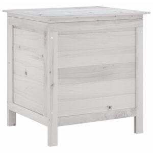 vidaxl solid fir wood patio storage box - white outdoor cushion chest for garden tools and toys with slatted base, 19.7x19.3x22.2 inches