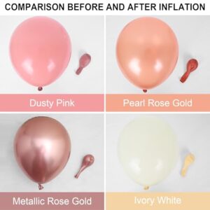 Dagelar Dusty Pink Boho Blush Balloons, Metallic Rose Gold Retro Pink Ivory White Balloons, Nude Cream White Balloons and Confetti Balloons for Bridal Baby Shower Girls Birthday Wedding Decor Supply