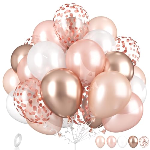 Dagelar Rose Gold Balloons Set, Pearl Champagne Gold Rose Gold and White Birthday Balloons, Metallic Rose Gold Confetti Balloons for Girls Women Birthday Party Wedding Bridal Shower Decorations