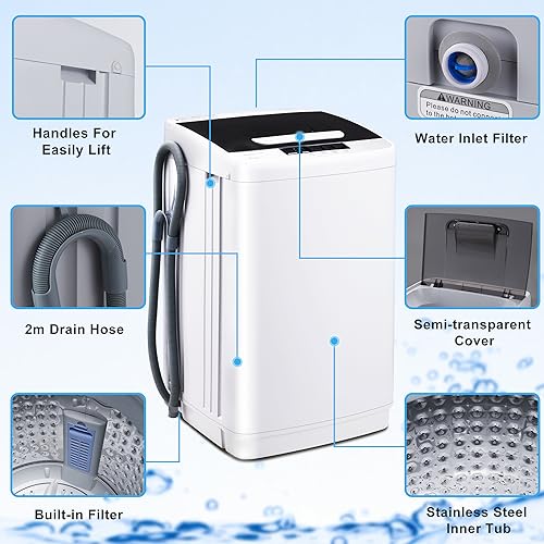 Outspurge Full Automatic Washer Machine, Portable Washing Machine, 1.7 Cu.Ft.Laundry Washer Spin with 10 Wash Programs& LED Display& Built-in Drain Pump,Ideal for RV, Camping, Apartment