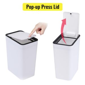 Small Trash Can with Lid, 2 Pack Bathroom Garbage Can Waste Basket with Press Lid, Plastic Trash Bin Dog-Proof for Kitchen, Bedroom, Living Room, Office (4 Gallons / 15L + 2.6 Gallons / 10L, White)