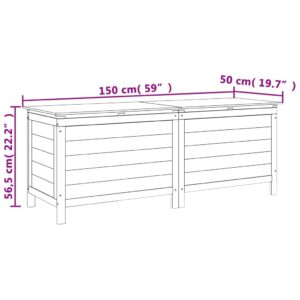 vidaXL Solid Fir Wood Patio Storage Box - White Outdoor Cushion Container, Slatted Base for Ventilation, 59.1"x19.7"x22.2"