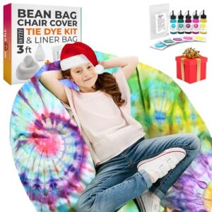 bean bag chair cover with tie dye kit & liner bag - 3ft bean bag chair cover - bean bag covers only - bean bag storage - empty bean bag - bean bag chair no filler - washable