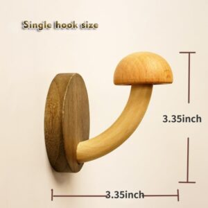 Auntzyj Fun Wooden Mushroom Coat Hook, Non-Perforated Solid Wood Hook, Kitchen Bathroom Cloakroom Door Hook (4 pcs)