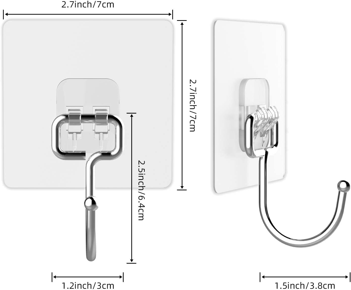 Large Adhesive Hooks for Hanging Heavy Duty Wall Hooks 22 lbs Self Adhesive Towel Hook Waterproof Transparent Hooks 10 Pack (VD-SOMA-X2BC)