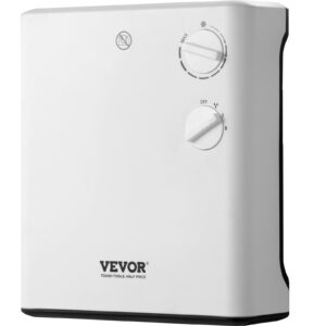 vevor electric wall heater 1500w, small space heaters with knob adjustment, tip-over & overheat & ipx24 waterproof safety protection, wall-mount/tabletop for indoor use, fixed screws included, white