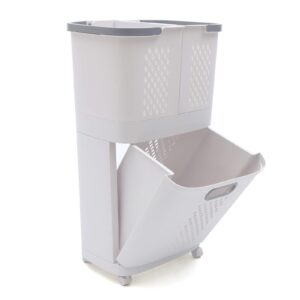 Headery 2 Layer 3 Movable Household Laundry Baskets, PP Laundry Hamper with Universal Wheels, Large Floor-standing Clothes Storage Dirty Clothes Basket with Thickened Handles(White)