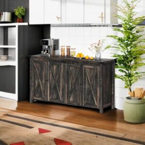 YITAHOME Farmhouse Sideboard Buffet Cabinet with Storage with 4 Doors, 55'' Large Kitchen Storage Cabinet, Wood Coffee Bar Cabinet with Adjustable Shelf for Kitchen, Living Room, Dark Oak