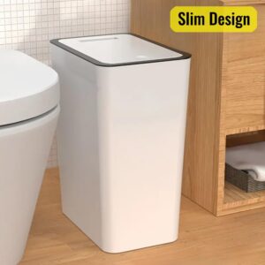 Small Trash Can with Lid, 2 Pack Bathroom Garbage Can Waste Basket with Press Lid, Plastic Trash Bin Dog-Proof for Kitchen, Bedroom, Living Room, Office (4 Gallons / 15L + 2.6 Gallons / 10L, White)